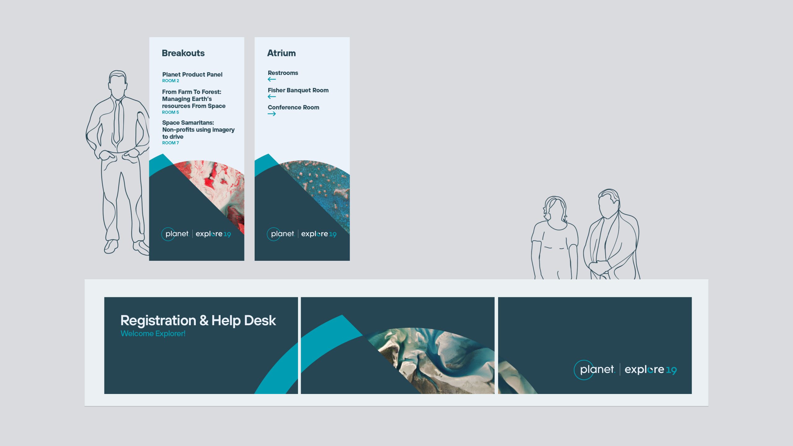 Planet Explore conference branding & wayfinding · Sentiform